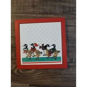 Unbranded | Kitchen | Winter Geese Blue Polka Dot Red Wood Framed ...